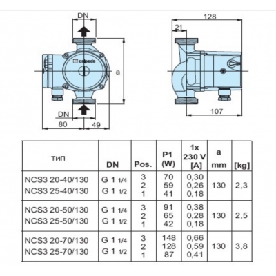 Циркуляционный насос Calpeda NCS3 25-70/130